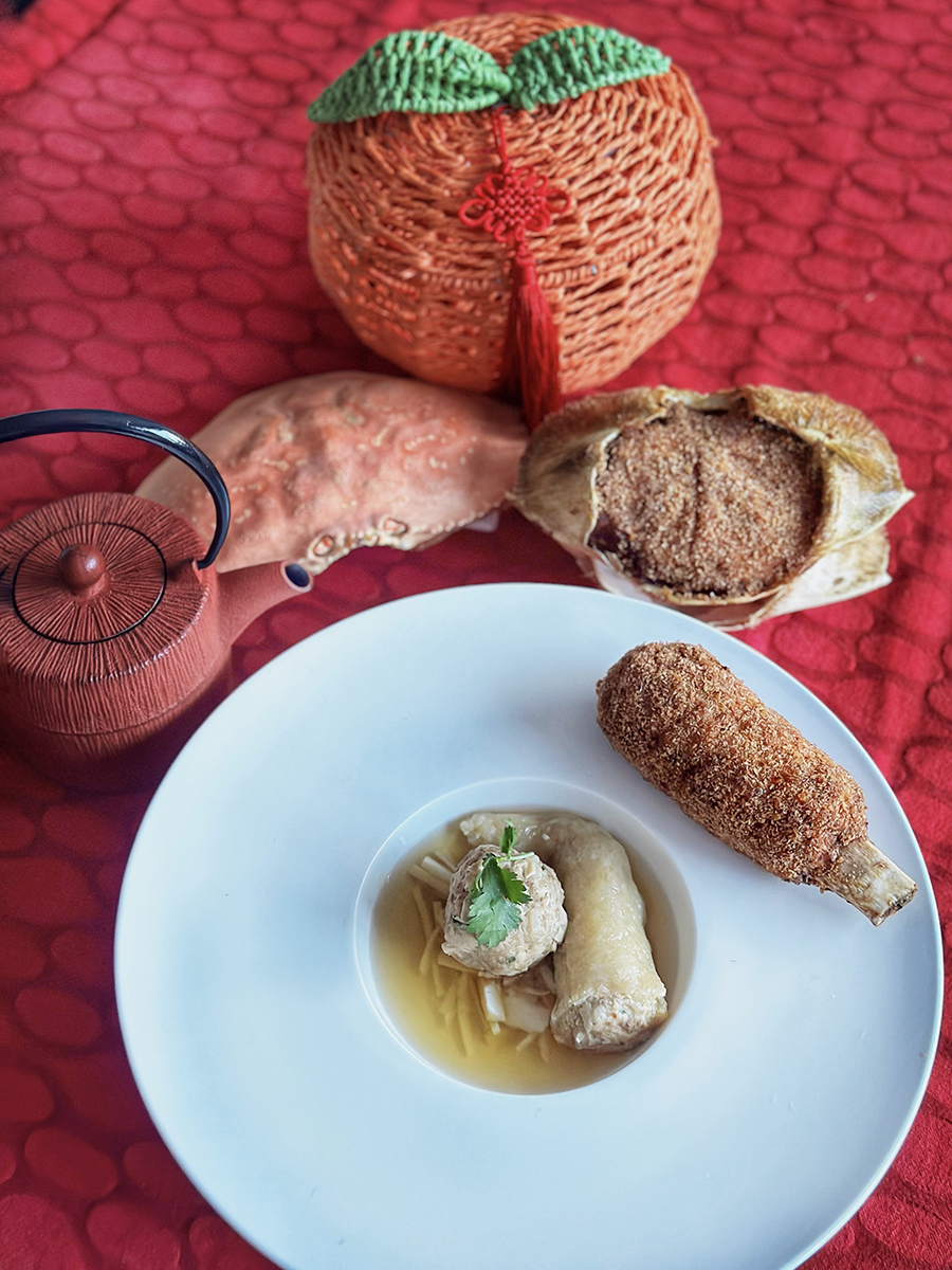 Stuffed Dragon's Horn and Rib Popsicle in Superior Pork Consomme ...